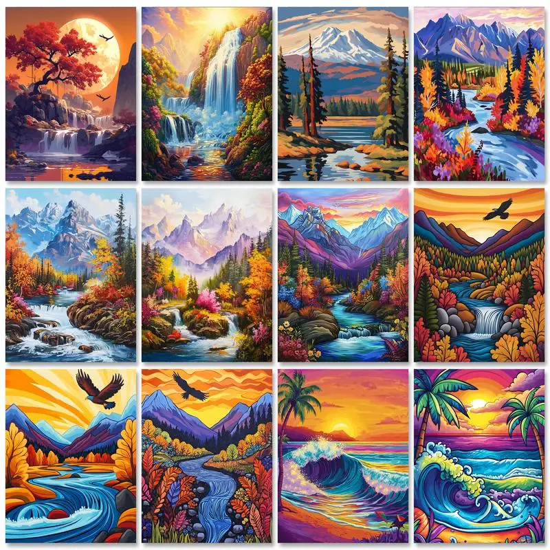 RUOPOTY-Modern-Diy-Painting-By-Numbers-With-Frame-Mountain-Handpainted ...
