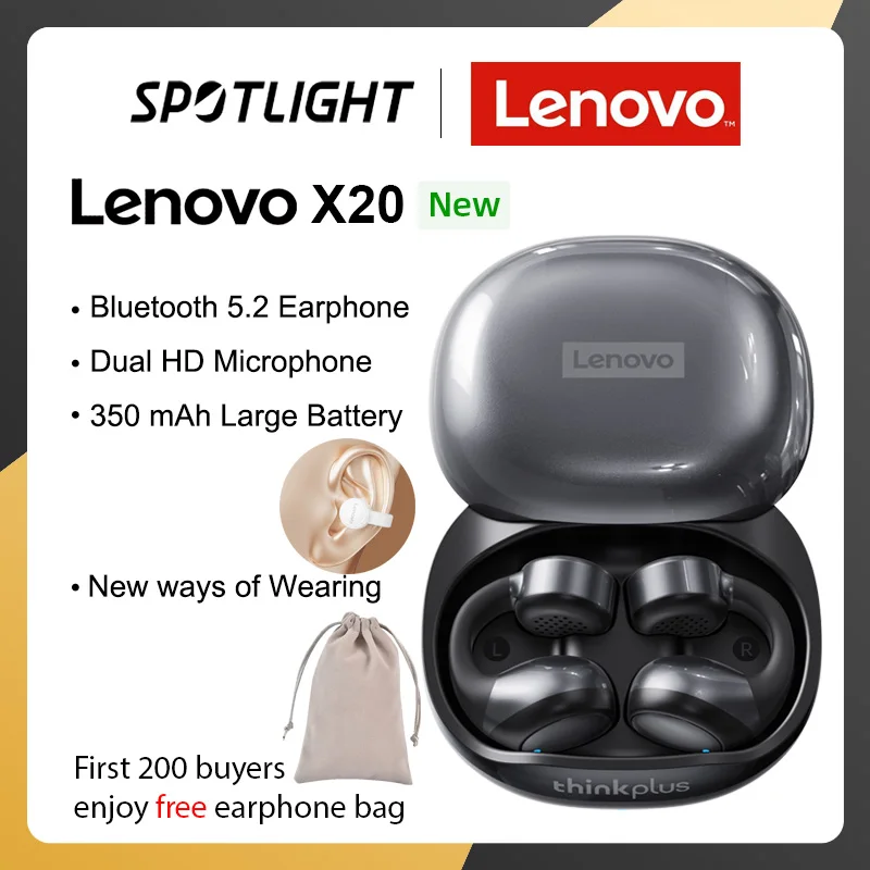 Novo lenovo x20 condução de ar bluetooth fone de ouvido estéreo de alta ...
