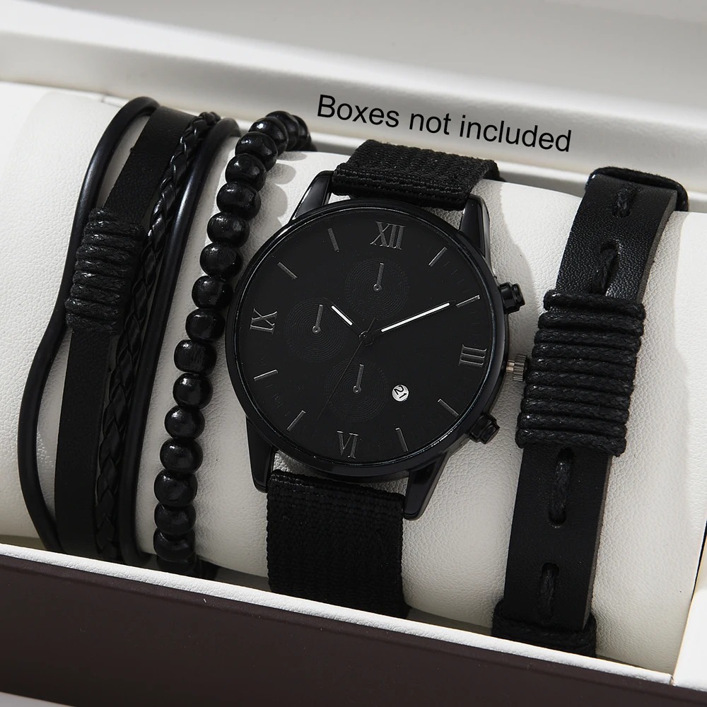 New-Men-s-Watch-Luxury-Bracelet-Multi-Piece-Set-Fashion-Business-Black ...