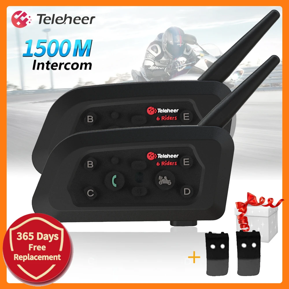 Teleheer V6 Plus 6 Riders Motorcycle Helmets Bluetooth intercom 1500M ...