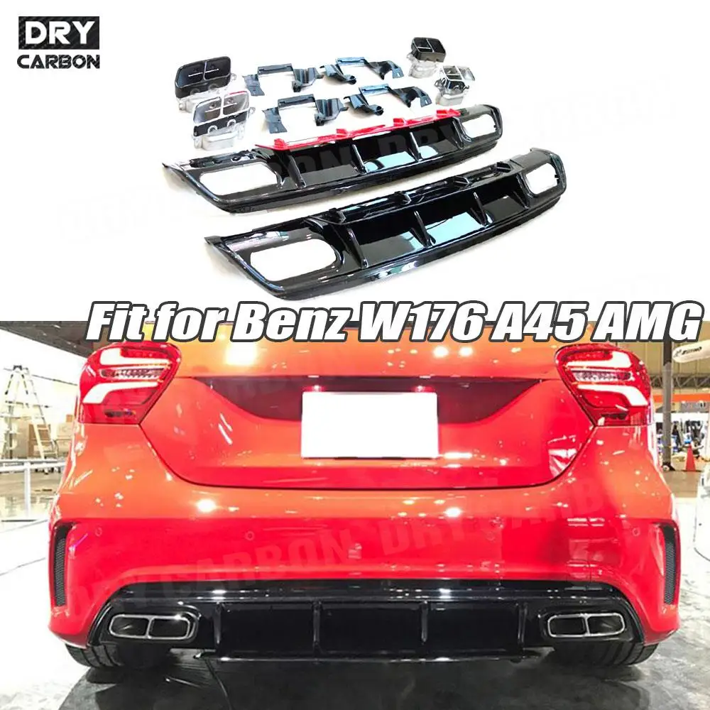 ABS-Rear-Bumper-Lip-Diffuser-with-Exhaust-Tips-Body-Kits-for-Mercedes ...