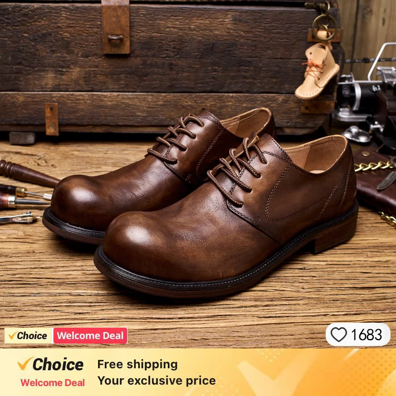 Vintage Men's Genuine Leather Brogues Dress Shoes Luxury Brand Handmade ...