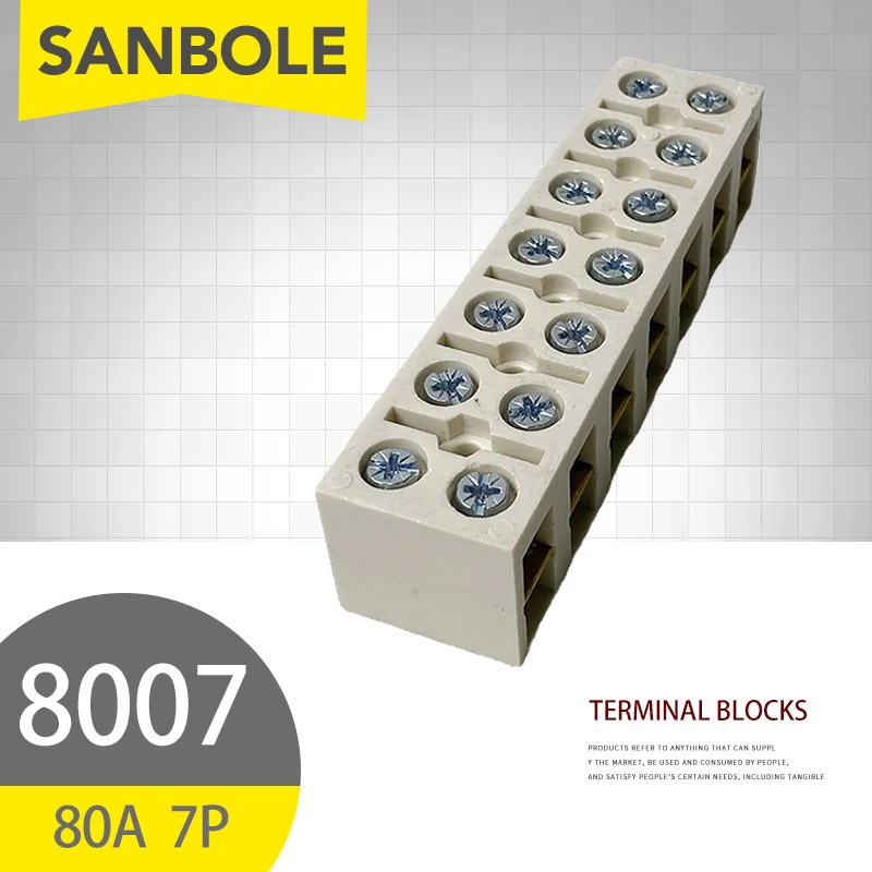 10pcs 80A/7P Terminal blocks Fixed Type Base Connection Terminals with ...