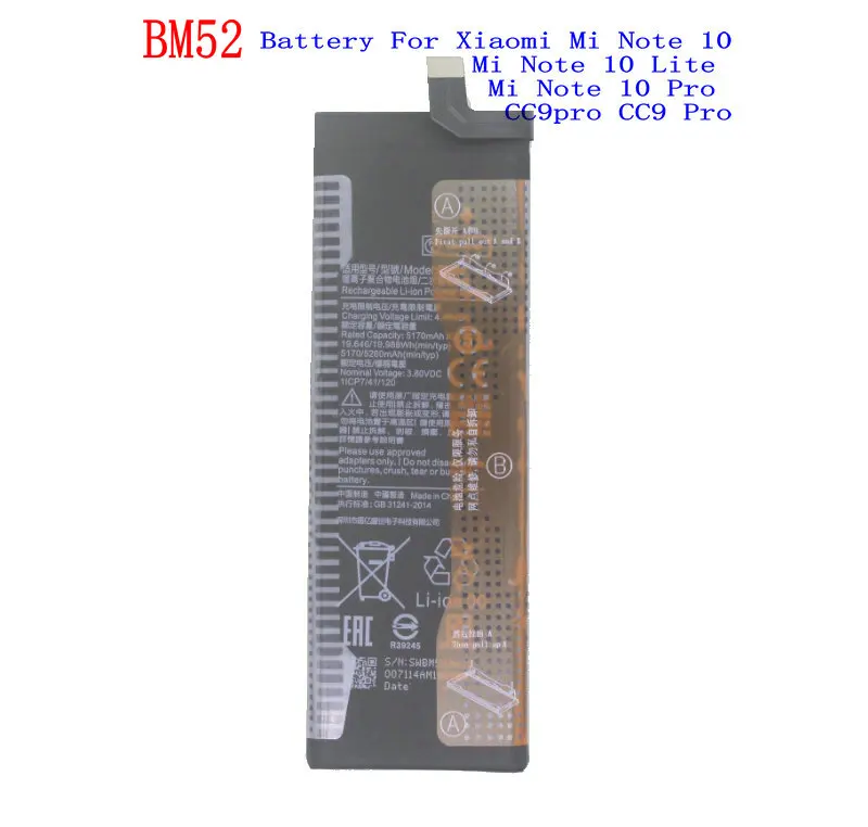 1x-5260mAh-BM52-Replacement-Battery-For-Xiaomi-Mi-Note-10-Note-10-Lite ...