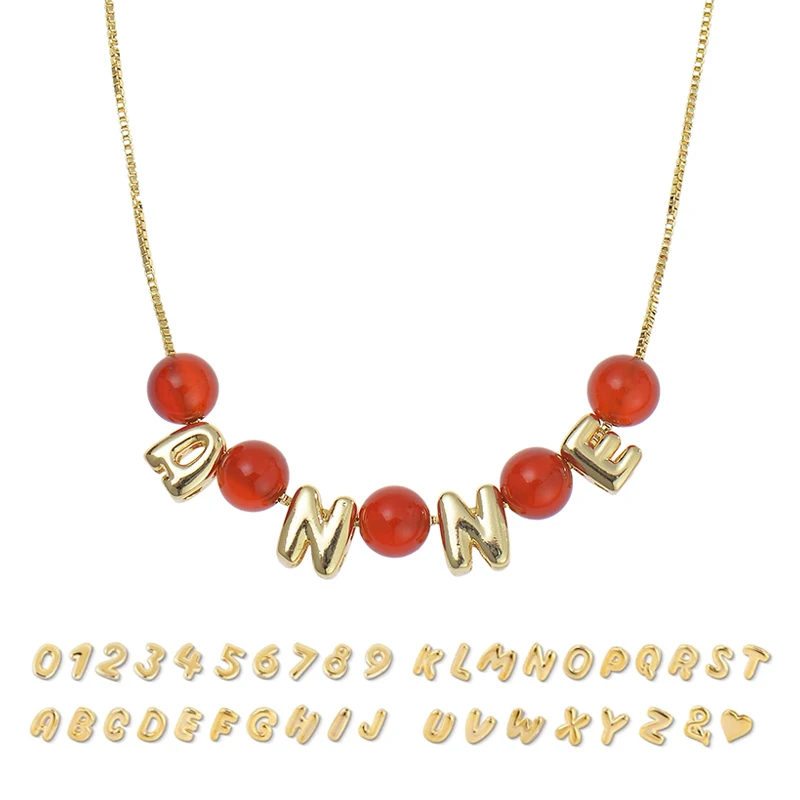 Custom Bubble 3D Letter Necklace Natural Stone Beads Personalized Name ...