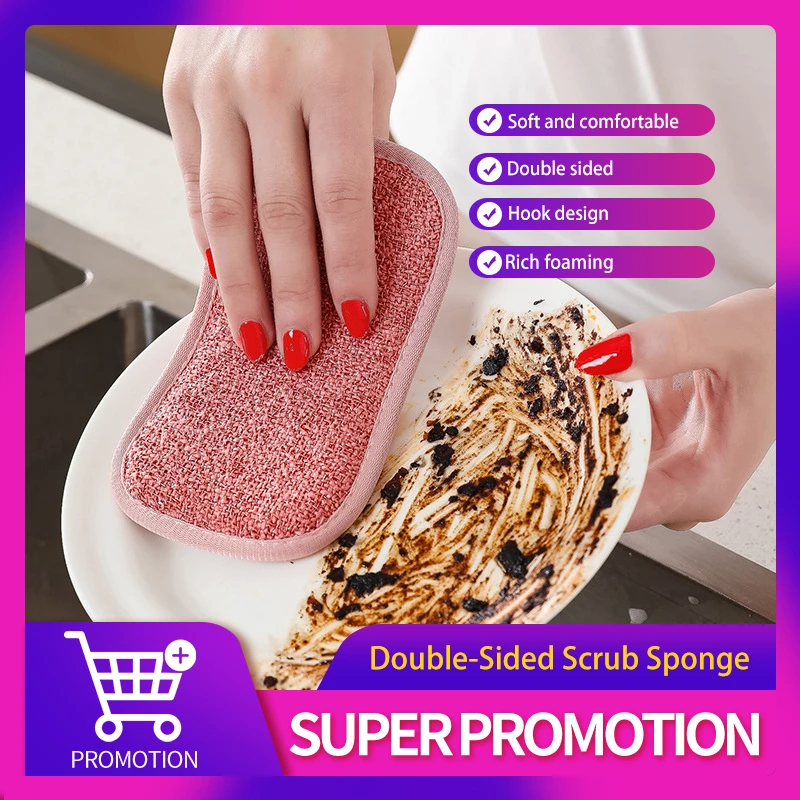 5pcs Super Absorbent Microfiber Double-sided Scrub Sponge For ...