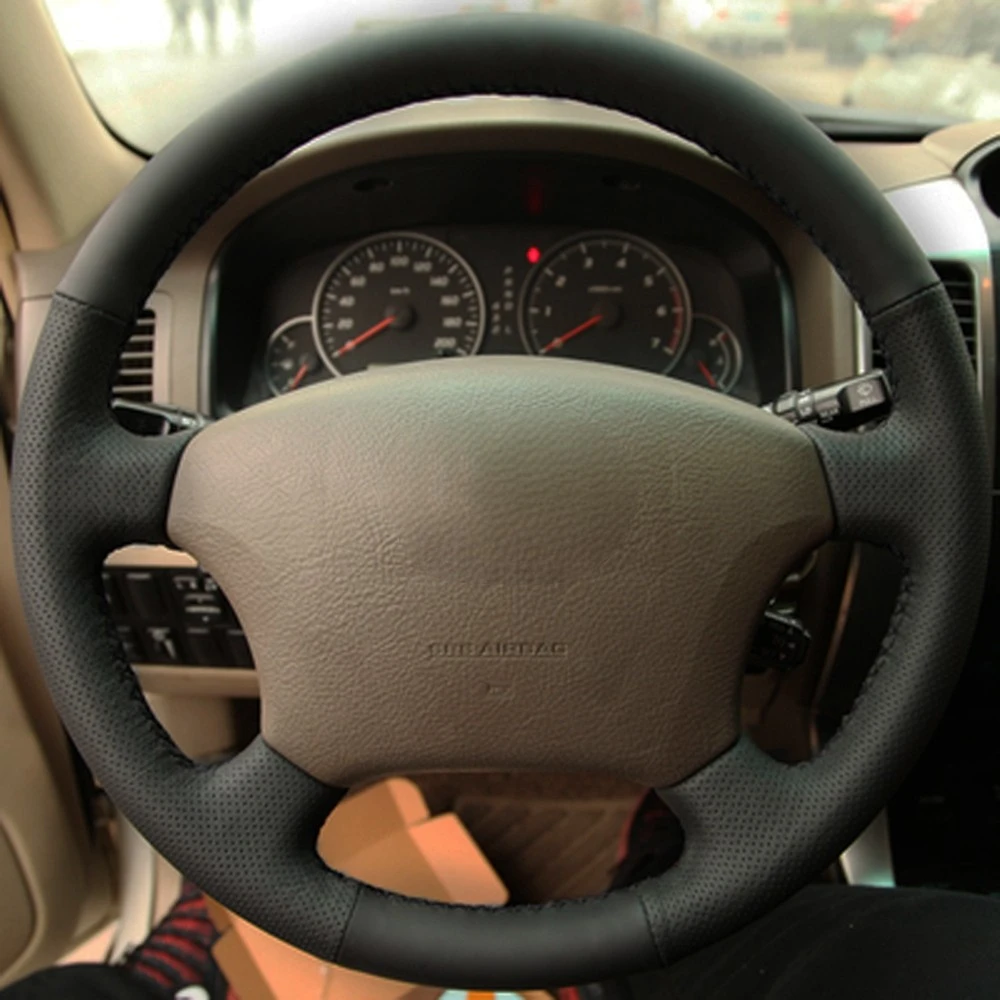 Black Car Steering Wheel Cover Hand-stitched Artificial Leather For ...