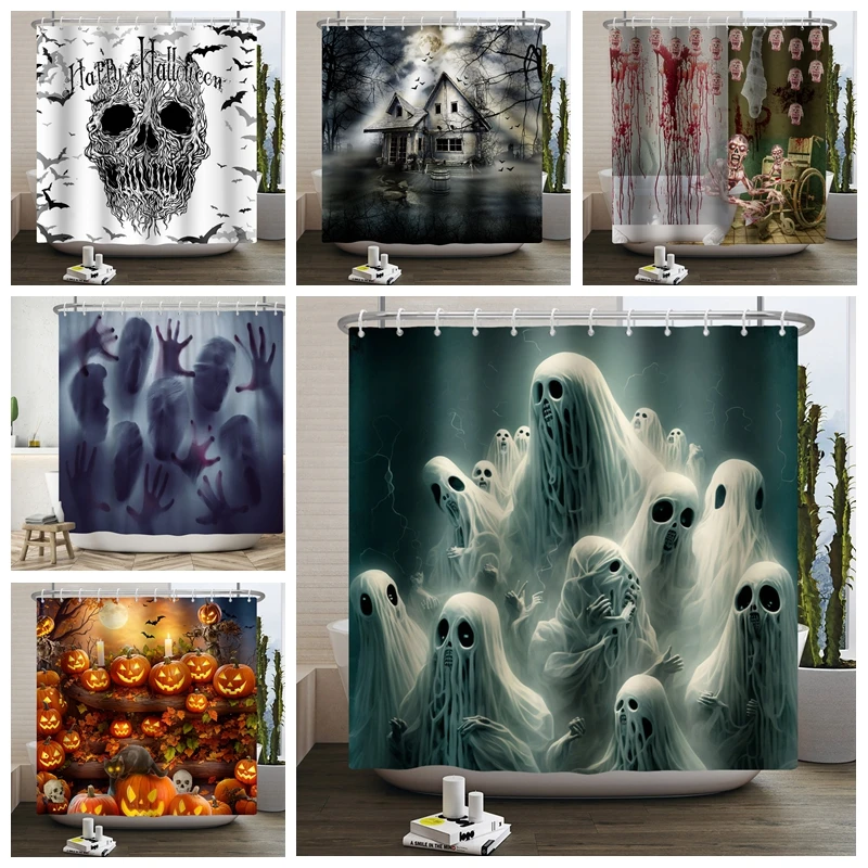 Halloween-Shower-Curtain-Horror-Night-Bloody-Hands-Bathroom-Bathtub ...