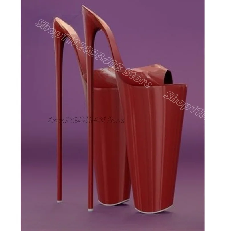 Red Platform Leather Stiletto Slippers British Style Slip on Summer ...