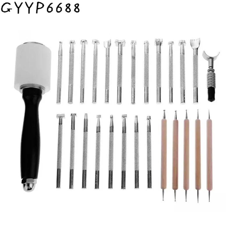 Leather Craft Tools Kits Wooden Handle Nylon Hammer Stitching Sewing ...