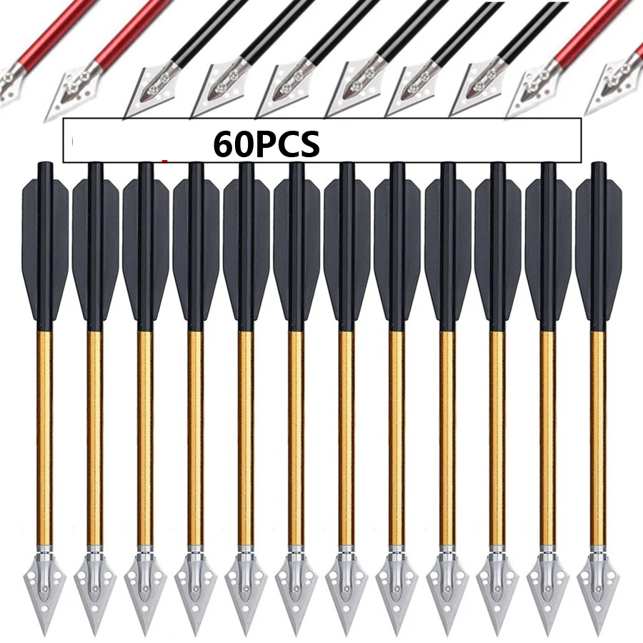 60-pcs-Set-6-3in-Aluminium-Shaft-Crossbow-Bolts-Arrows-Steel-Broadhead ...