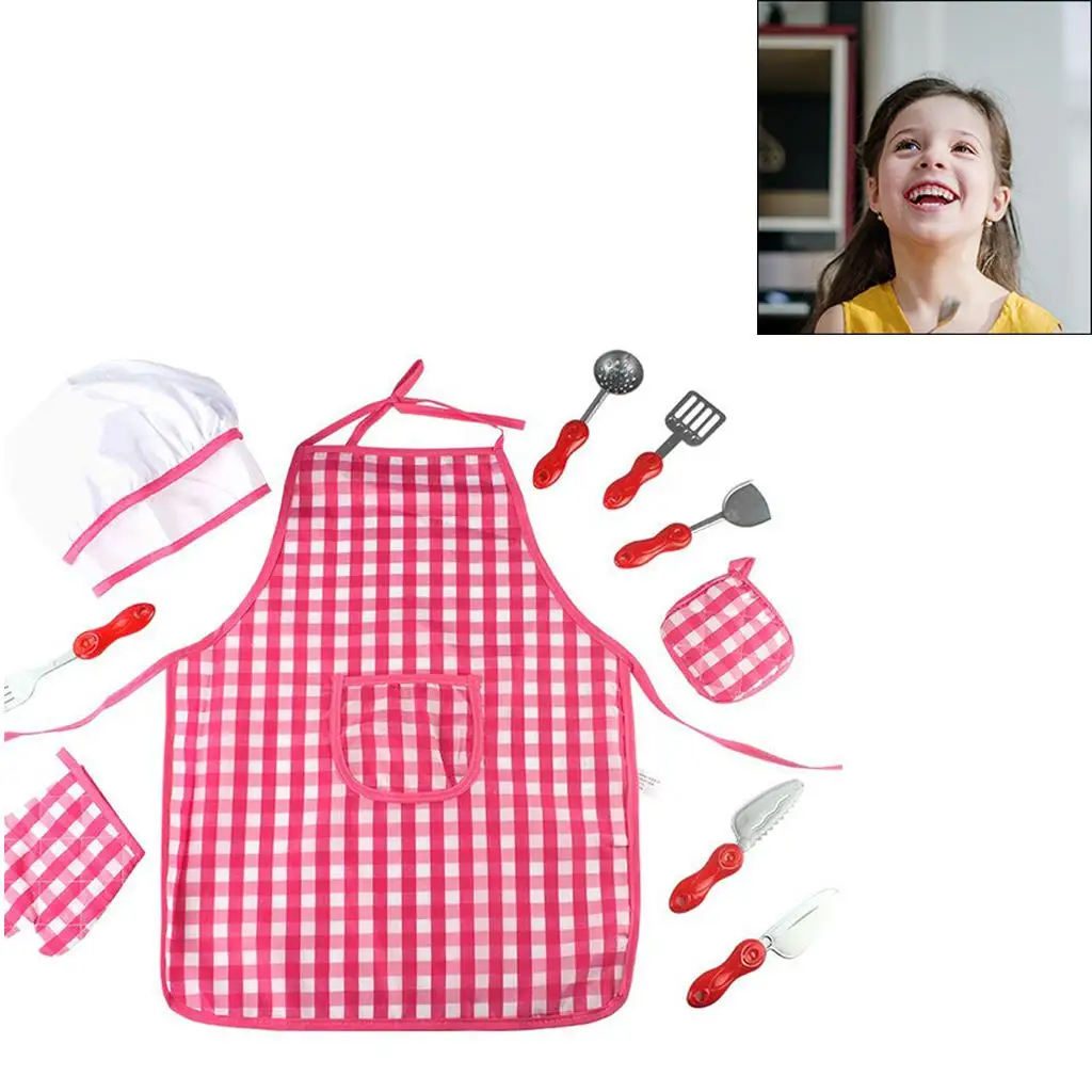 Kids-Aprons-for-Girls-Kids-Cooking-Set-Kids-Play-Costume-Set-Cooking ...