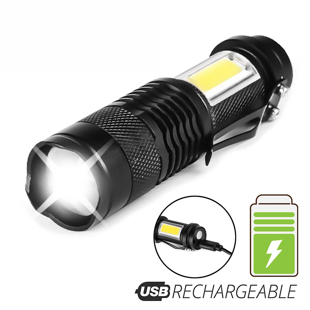 4000lm Mini Flashlight Built In Battery Usb Charging Led Flashlight Cob ...