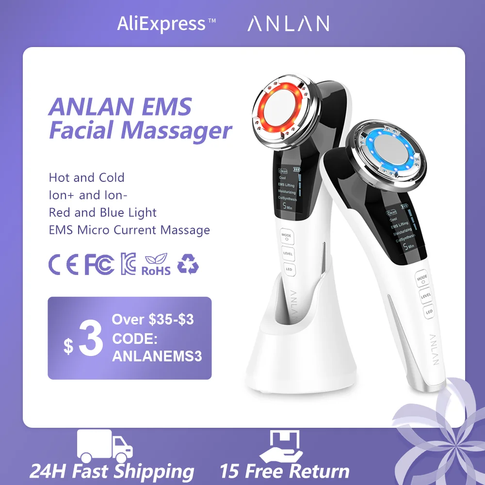 ANLAN EMS Facial Massager LED Light Face Lifting Skincare Wrinkle Removal Skin Tighten Hot Cool ...