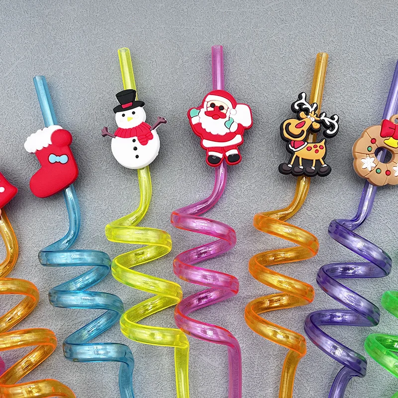 1Pc-Christmas-Straws-Reusable-Plastic-Spiral-Drinking-Straws-With ...