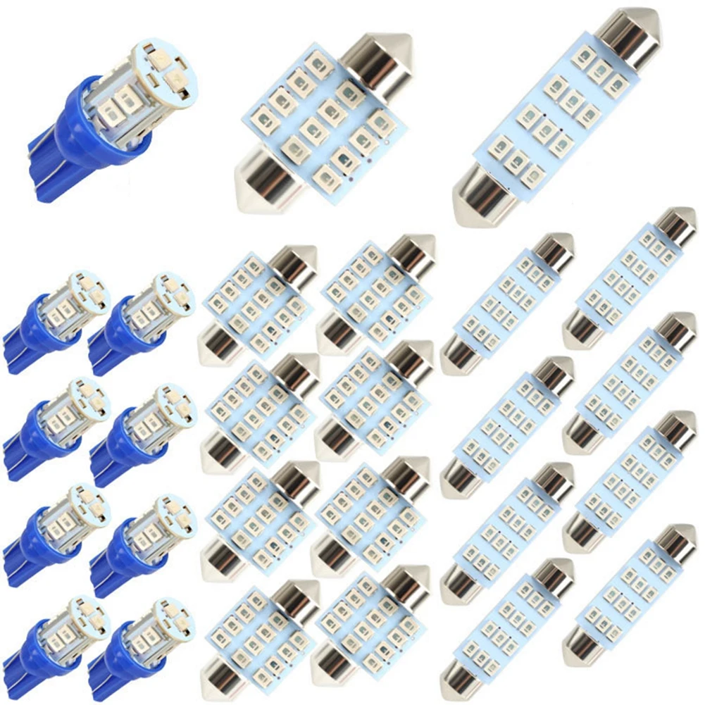24Pcs Blue T10 31MM 41MM Dome Light Bulb LED Car Bulb Kit Set Interior ...