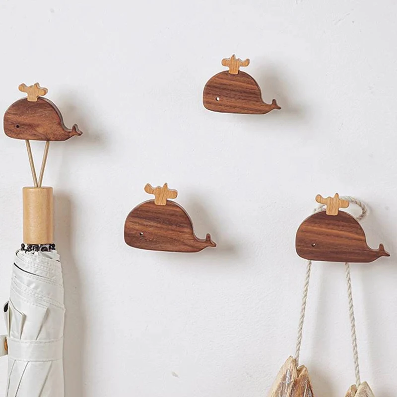 Nordic Wooden Hook Cute Whale Solid Wood Children's Room Deco Hook ...