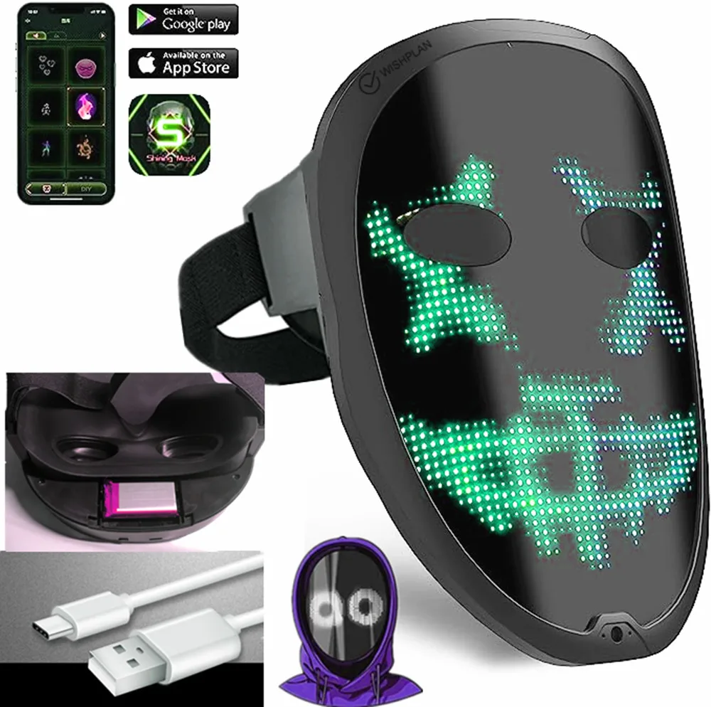 2024-New-Led-Mask-with-Rechargeable-Bluetooth-App-Controlled-Shining ...
