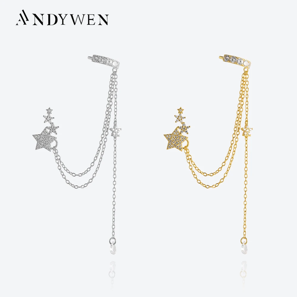 ANDYWEN-925-Sterling-Silver-2023-Long-Chain-Star-EarCuff-Women-Long-Piercing-Earring-Russia ...