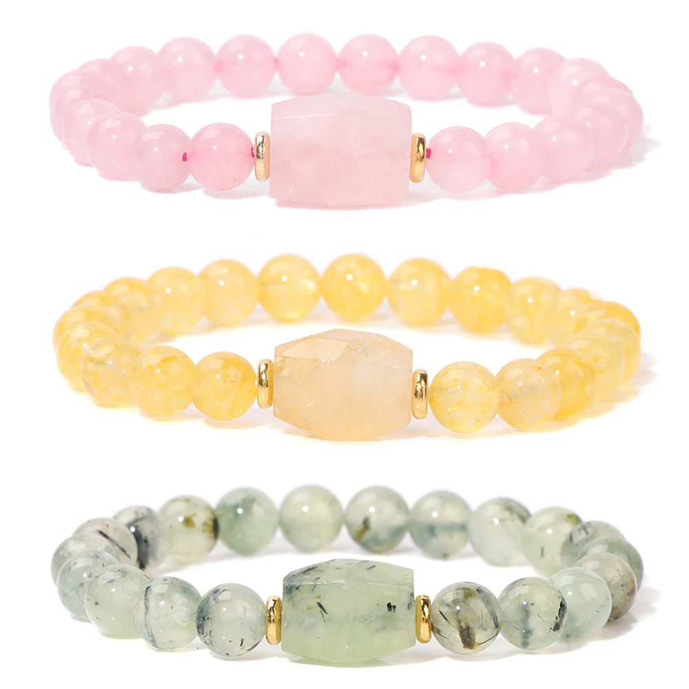 Healing-Square-Stone-Charm-Bracelet-Pink-Quartzs-Citrines-Beaded ...