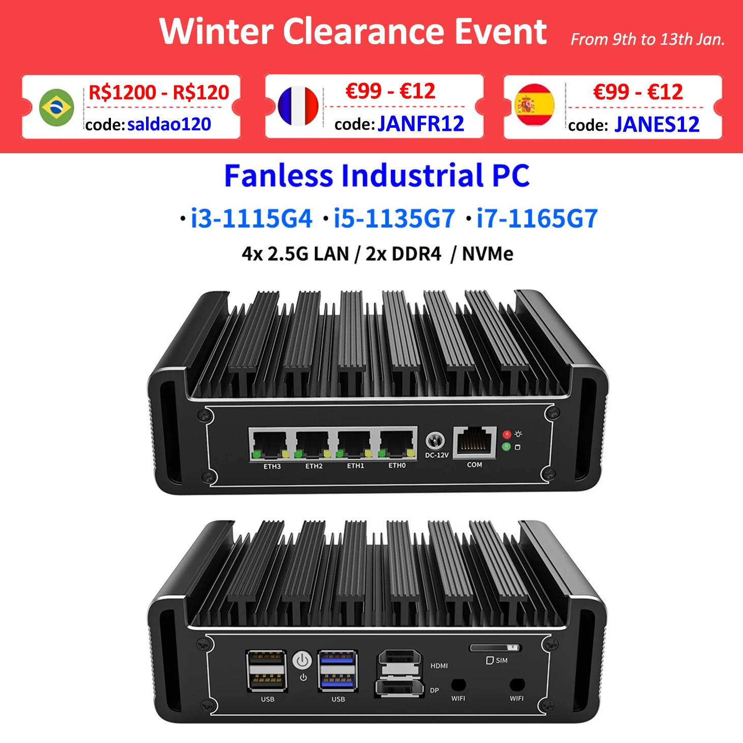 11th gen fanless mini pc intel core i7 1165g7 i5 1135G7 4x intel i225 2 ...
