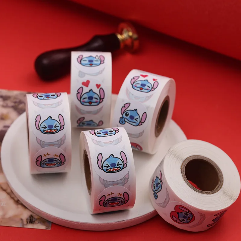 Disney-Lilo-Stitch-Kawaii-Anime-Figure-Circular-Sealer-500PCS-Roll-Self ...