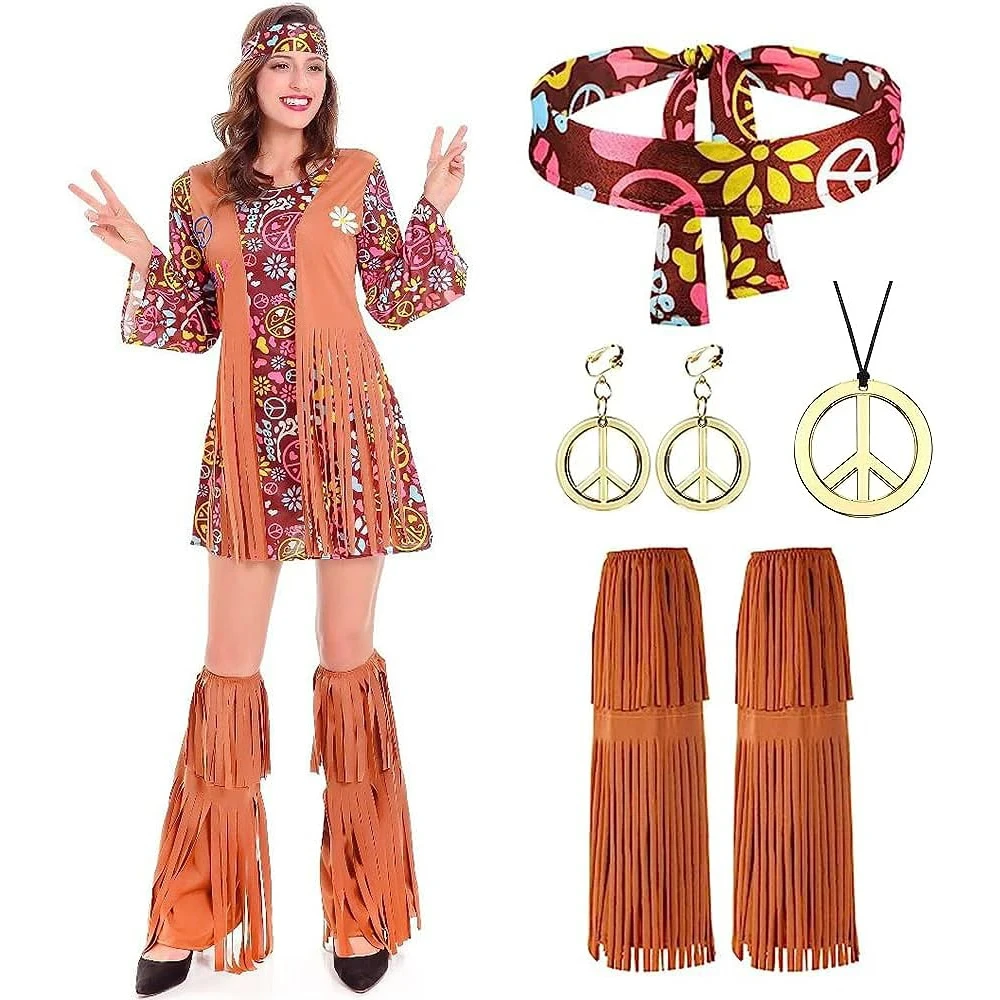 Vestido-de-discoteca-Hippie-para-mujer-conjunto-de-traje-de-Cosplay-de ...