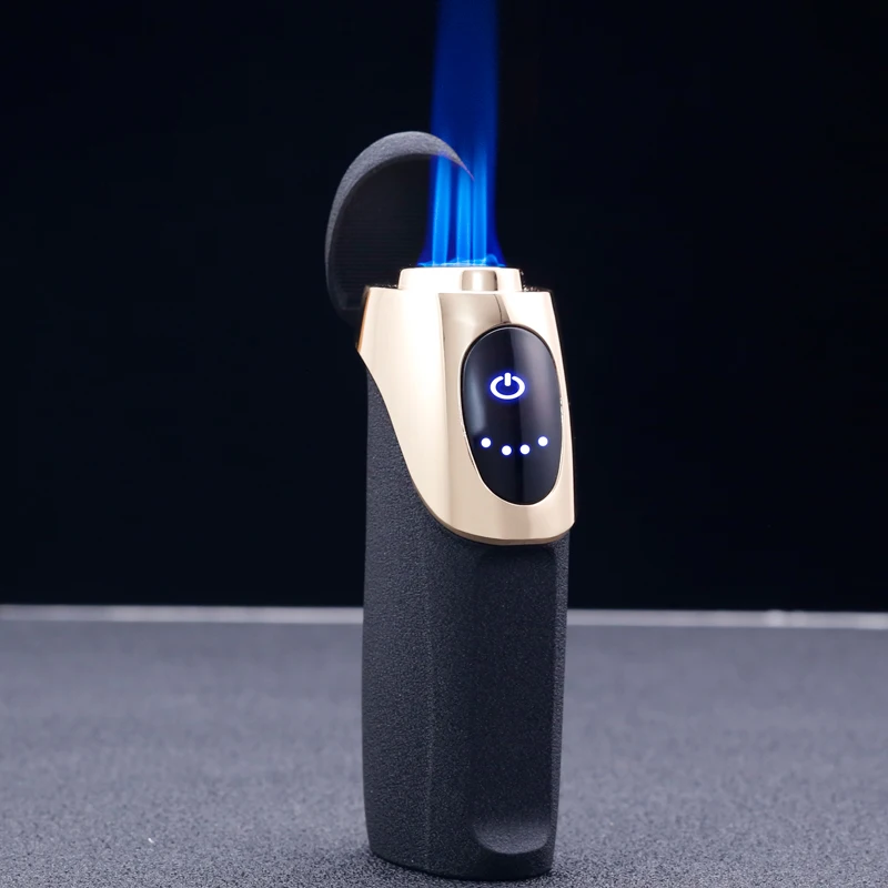 JOBON-New-Blue-Flame-Triple-Lighter-Windproof-Touch-Sensor-Ignition-LED ...