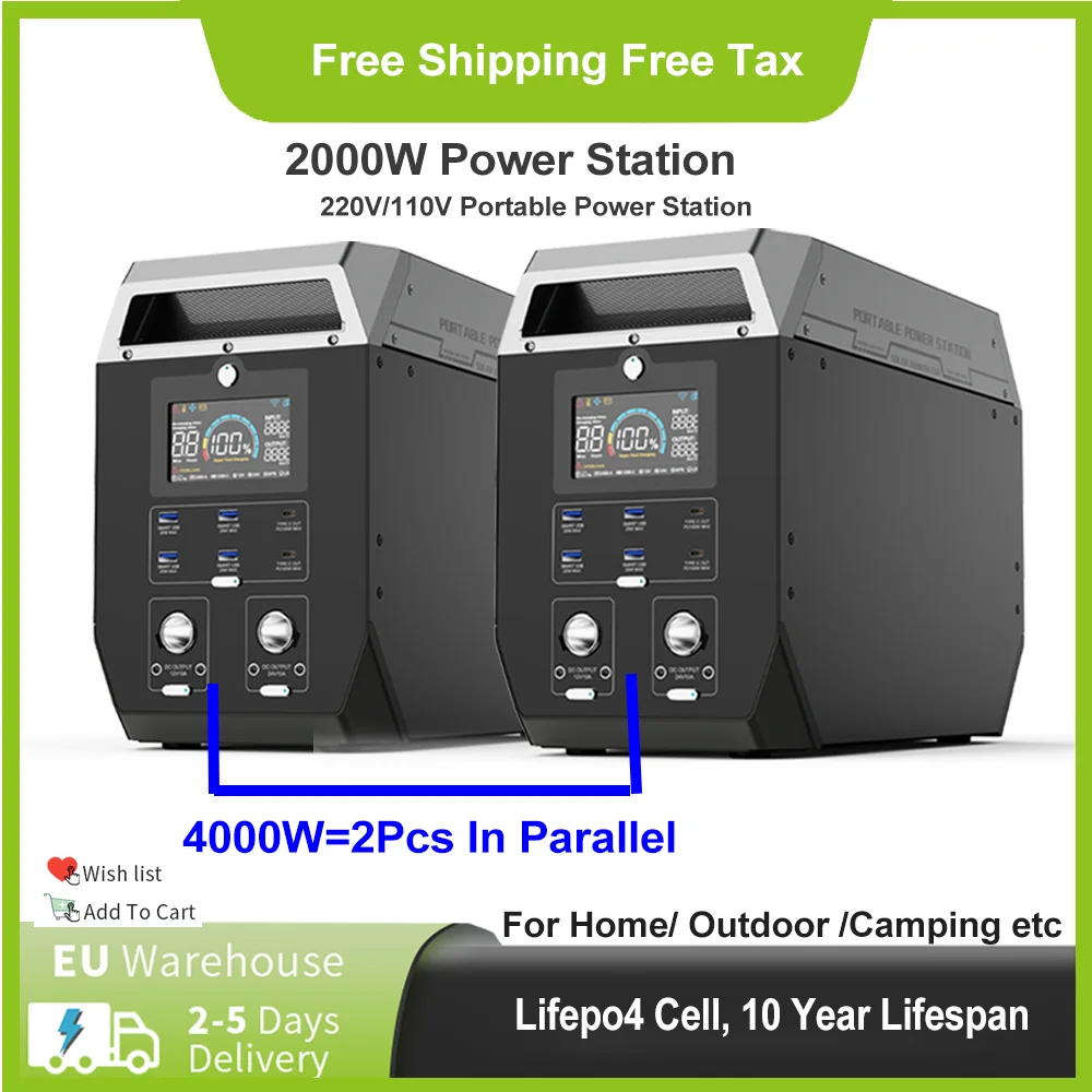 4000W-2PCS-2000W-In-Parallel-LiFePO4-Battery-2048Wh-Power-Station-2000W ...