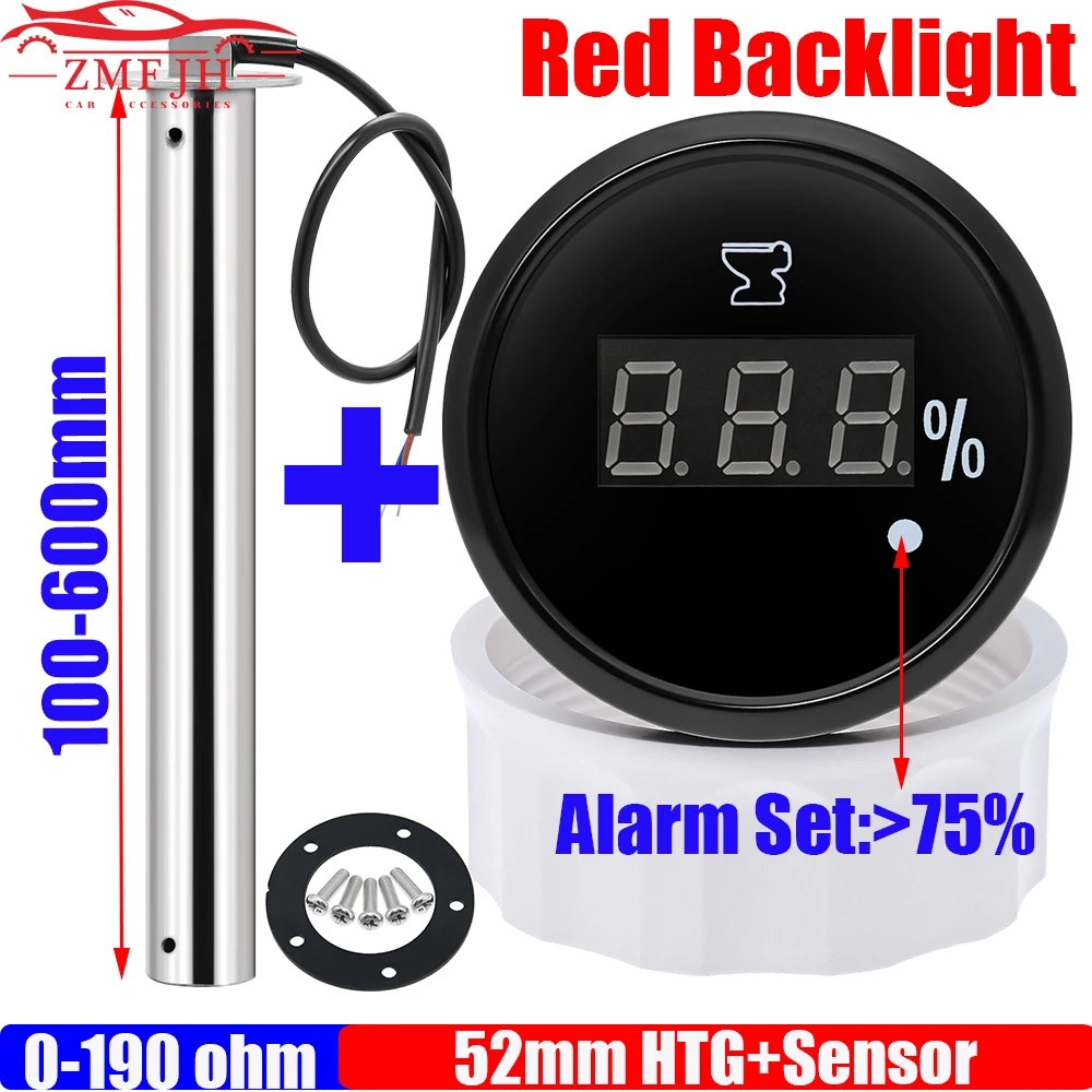 Red-Backlight-Digital-0-190-OHM-52mm-Holding-Tank-Gauge-Sewage-Level ...