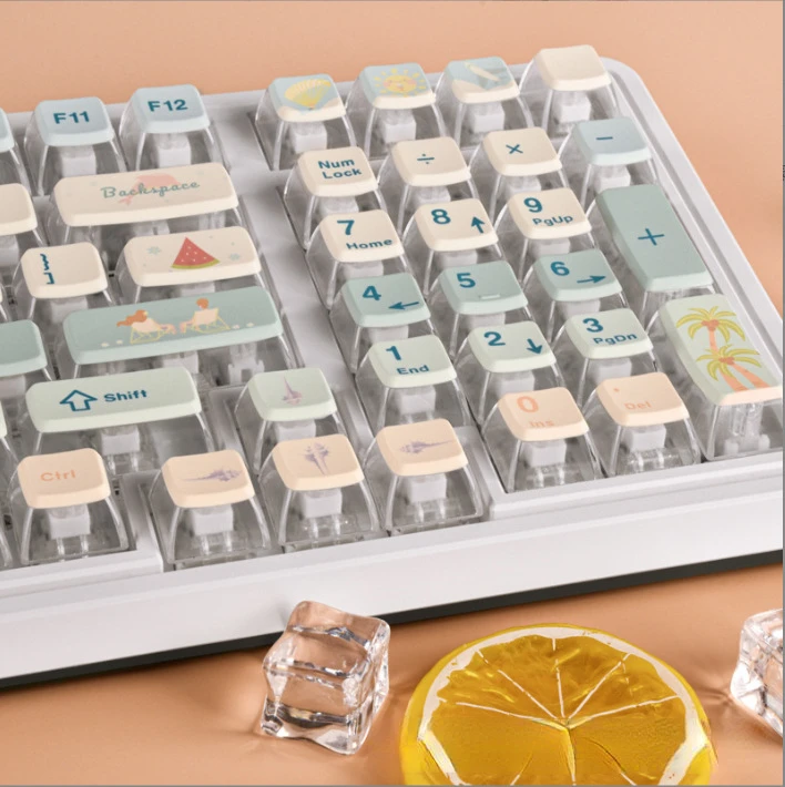 Pudding-Transparent-Keycaps-Summer-Beach-Raindrop-Theme-Sublimation-For ...