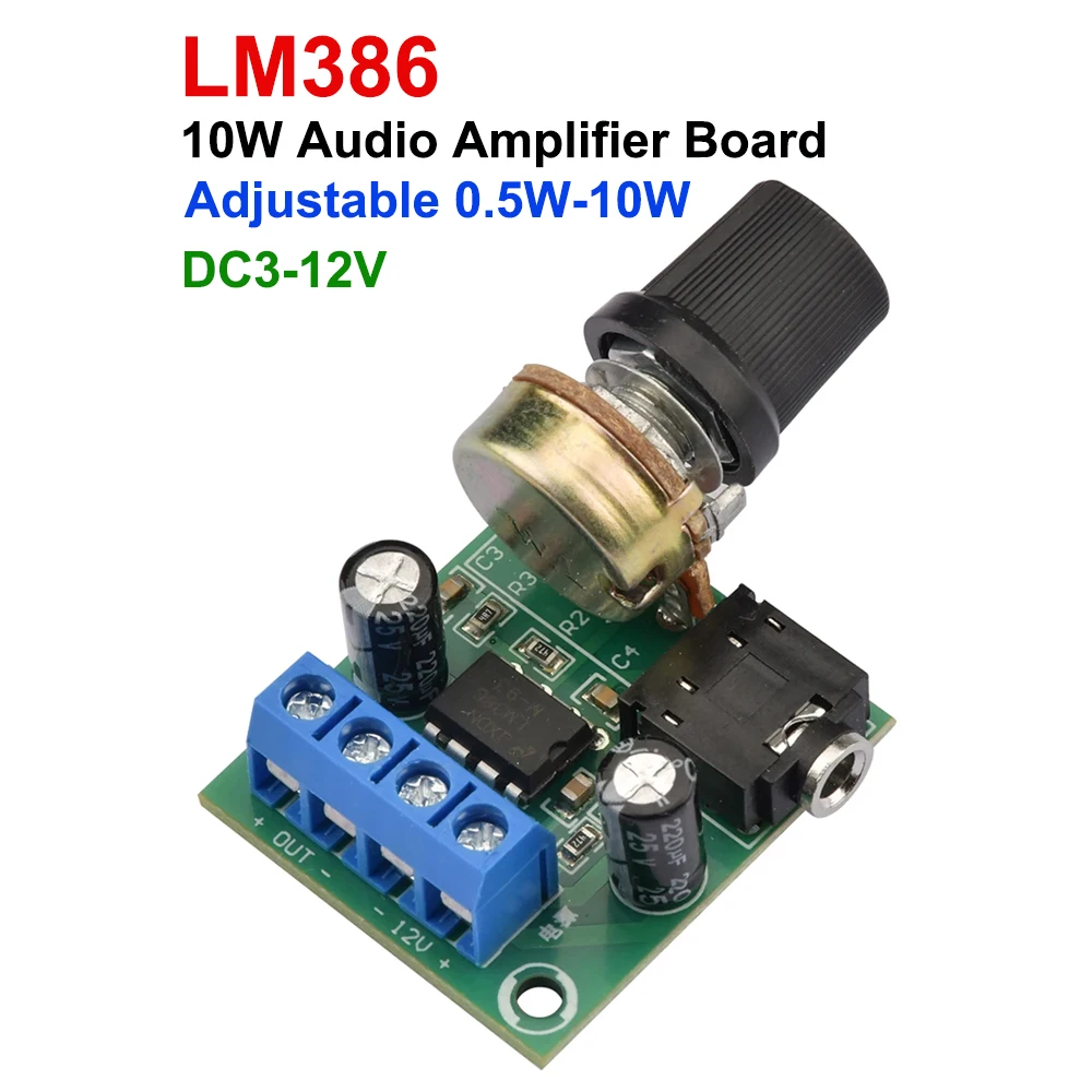 LM386-10W-Audio-Amplifier-Board-Mono-3-5mm-DC-3-12V-Volume-Control-Mini ...