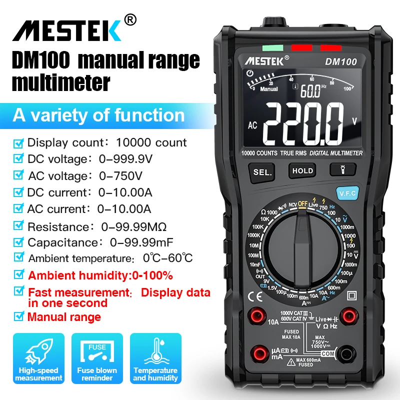 MESTEK DM100 Digital Multimeter High Speed Smart Double Core T rms NCV ...
