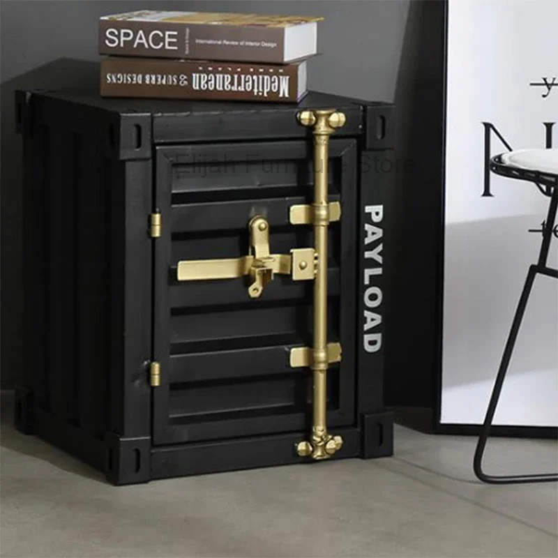 Storage-Container-Iron-Bedside-Table-With-Lock-Storage-Drawer-Metal ...