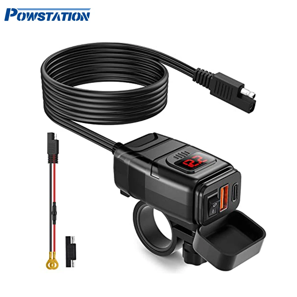 Powstation Qc3.0 Motorcycle Usb Charger | Waterproof Usb Voltmeter ...