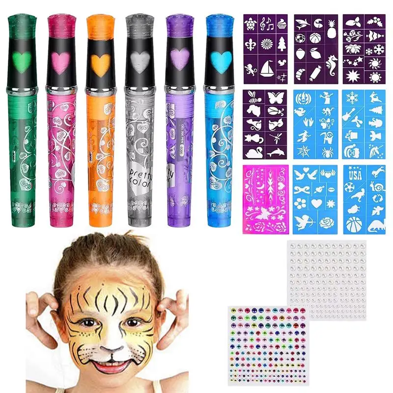 6-Color Face Paint Makeup Kit Glow Face Paint Sticks Water-Based Face ...