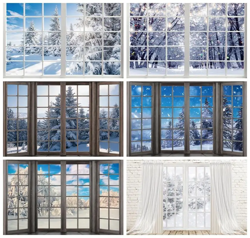 Laeacco Winter Christmas Window Sill Snow Scene Background Photography ...