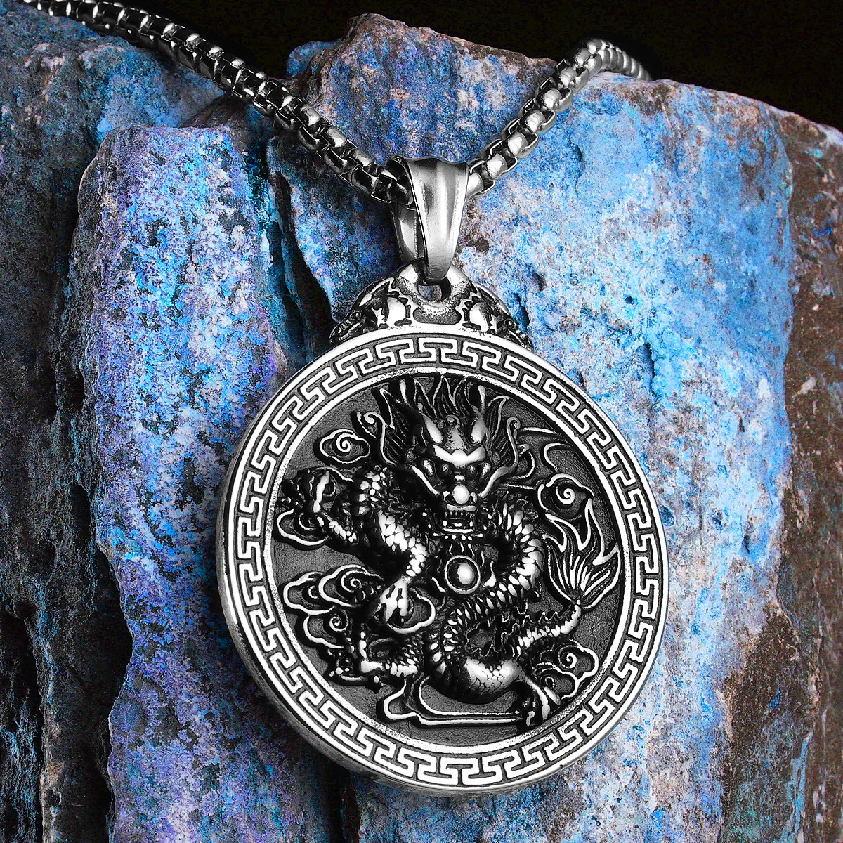 Chinese-Dragon-Amulet-Men-Necklaces-Stainless-Steel-Pendant-Chain-Women ...