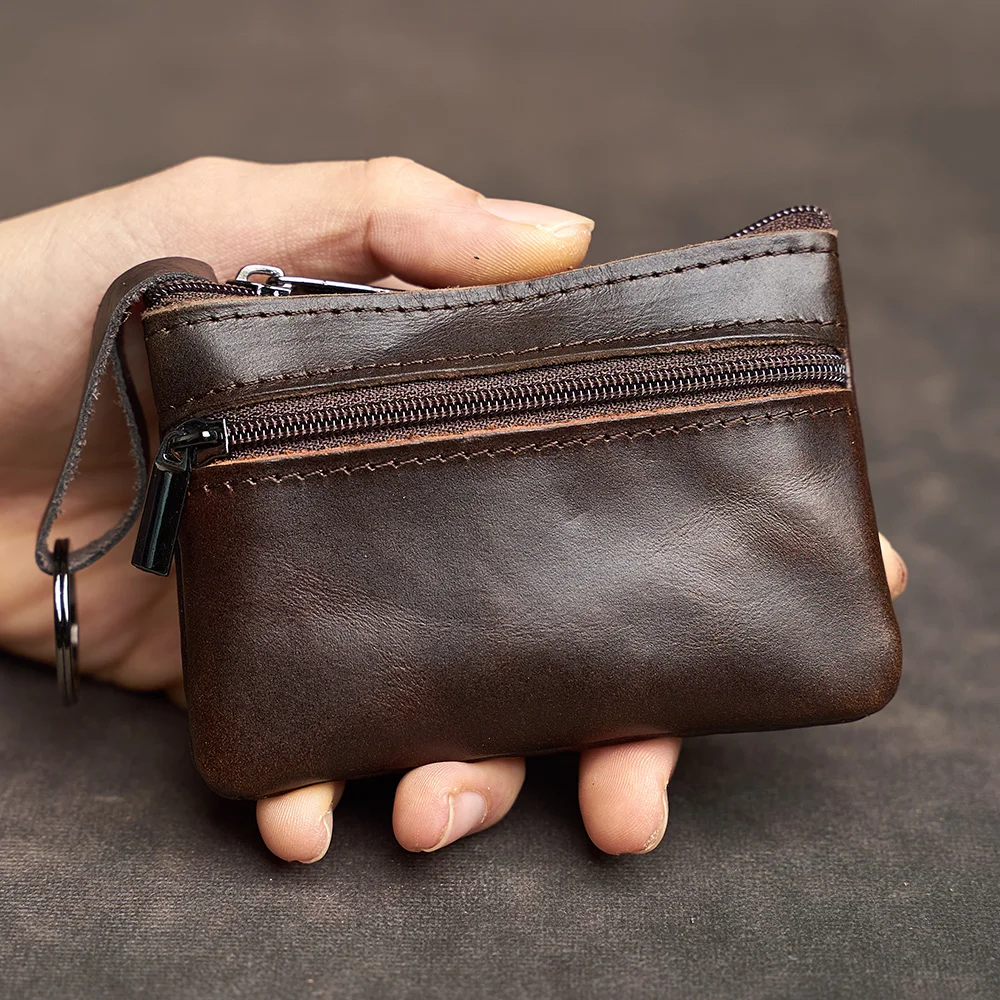 Genuine Leather Mini Coin Purse Head Layer Cowhide Card Bag Handmade ...
