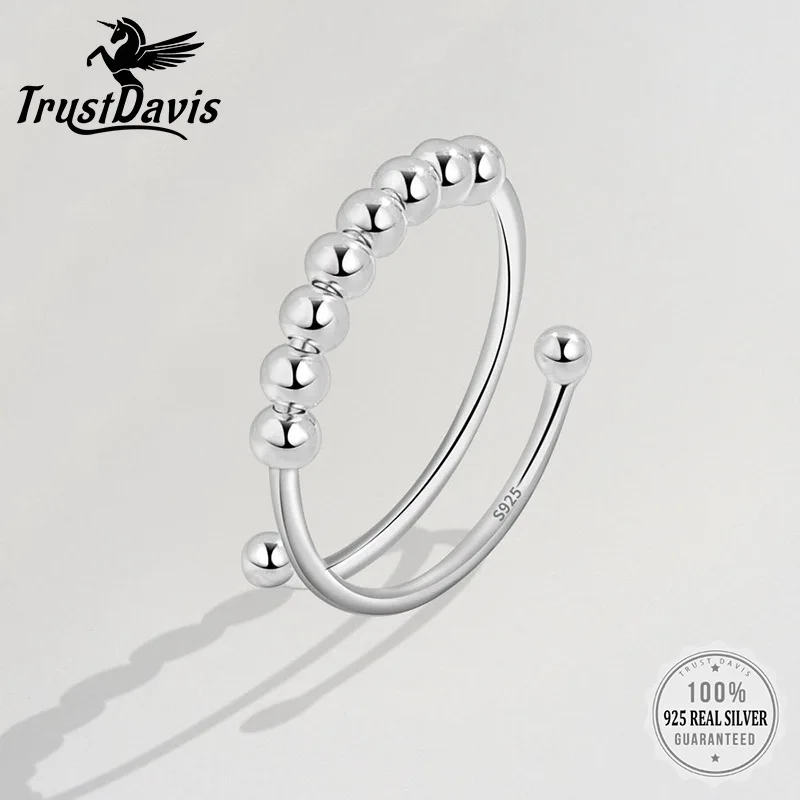 TrustDavis Real 925 Sterling Silver Fashion Rotating 8 Beads Opening Rings For Women Wedding ...