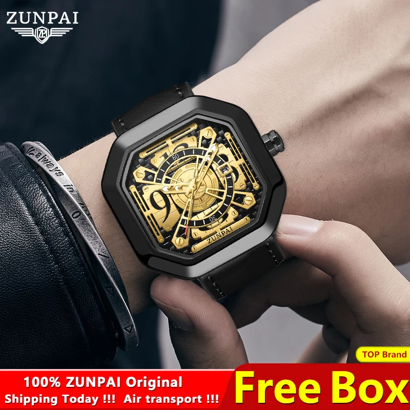 ZUNPAI-Watch-For-Men-Waterproof-Original-Leather-Black-Fashion-Luxury ...