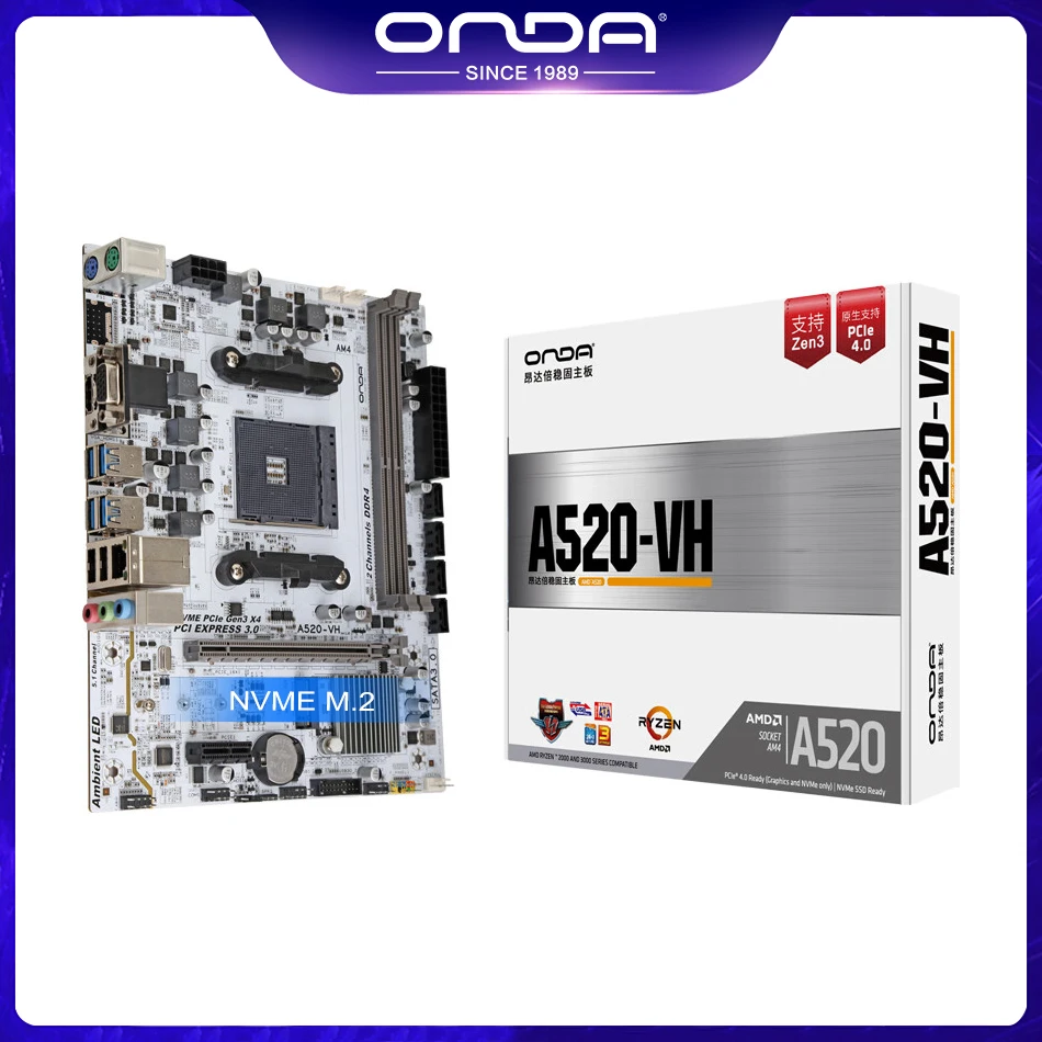 Placa mãe ONDA A520 VH Suporte Processador AMD AM4 Ryzen R3 R5 R7 2 X DDR4 Soquete 128GB PCI E 3 ...