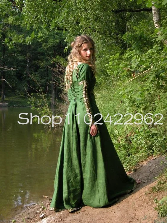 Vintage-Hunter-Green-Renaissance-Medieval-Evening-Dresses-Long-Sleeve ...