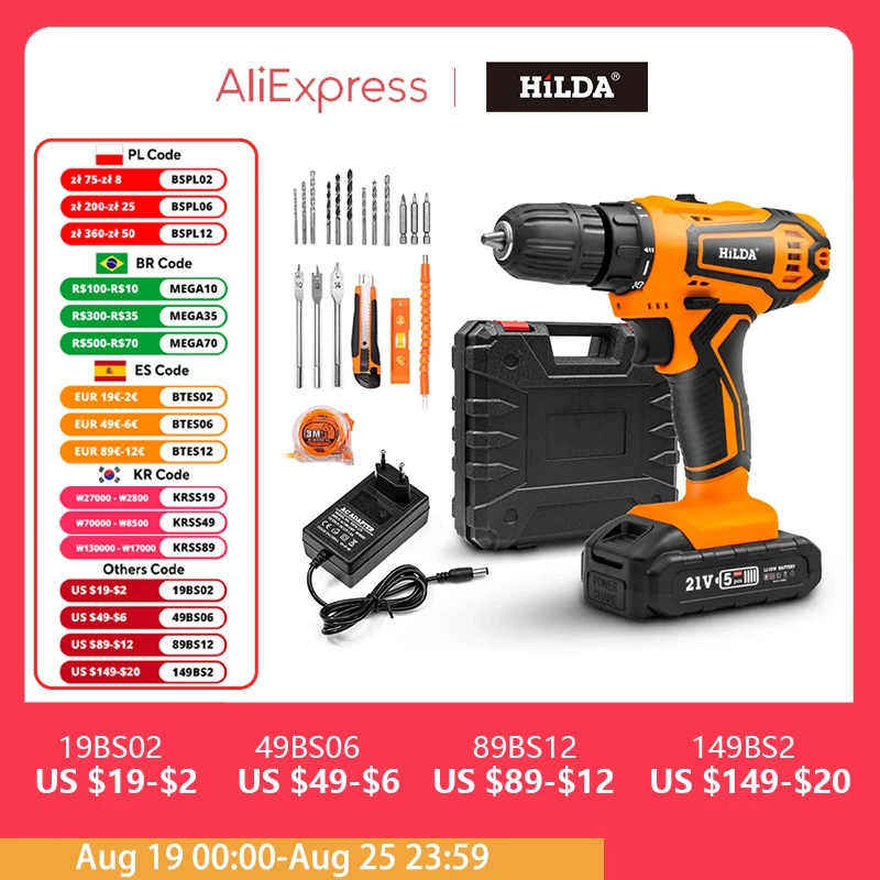 HILDA-Electric-Drill-Cordless-Screwdriver-Lithium-Battery-Mini-Drill ...