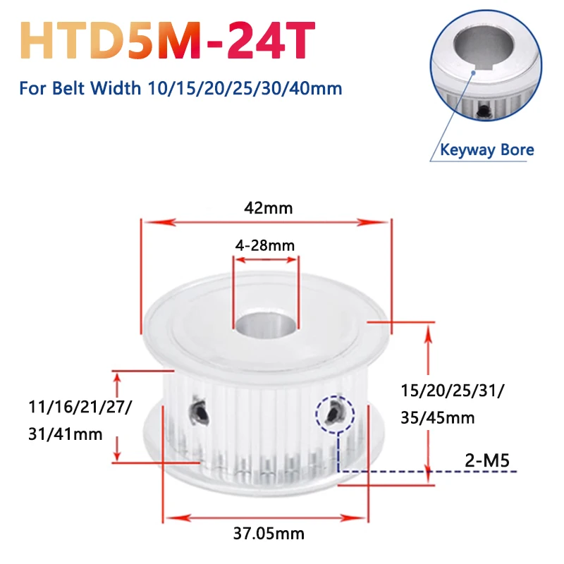1pc-24-Teeth-HTD-5M-Timing-Pulley-Aluminium-HTD5M-24T-Synchronous-Wheel ...