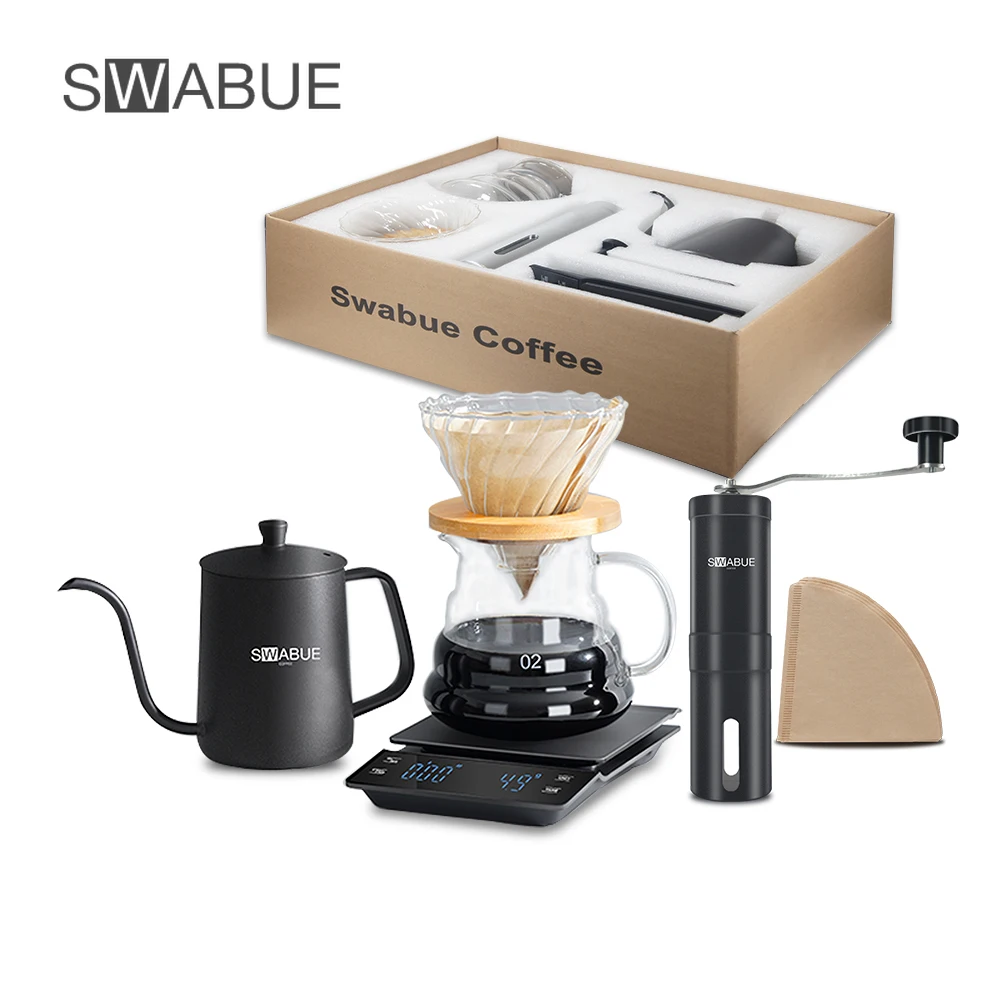 V60 커피 세트 커피 액세서리 수동 그라인더 밀 유리 포트 필터 드리퍼 구즈넥 주전자 전문 바리스타 V60 키트