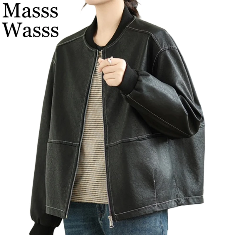 Masss Wasss Korean Fall Females Loose Leisure Vintage Faux Leather ...