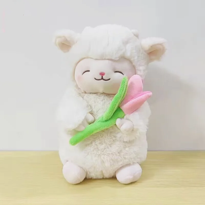 Kawaii-Stuffed-Sheep-Plush-Toy-Sweet-White-Sheep-Hold-Tulip-Flower-Soft ...