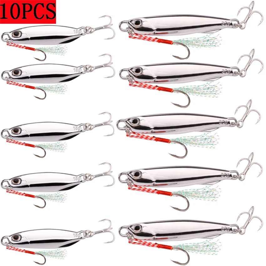 10PCS Fishing lures Set Jigs 20G 30G 40G Jigbait Fishing Lure Silver Plating Shore Cast Decoys ...