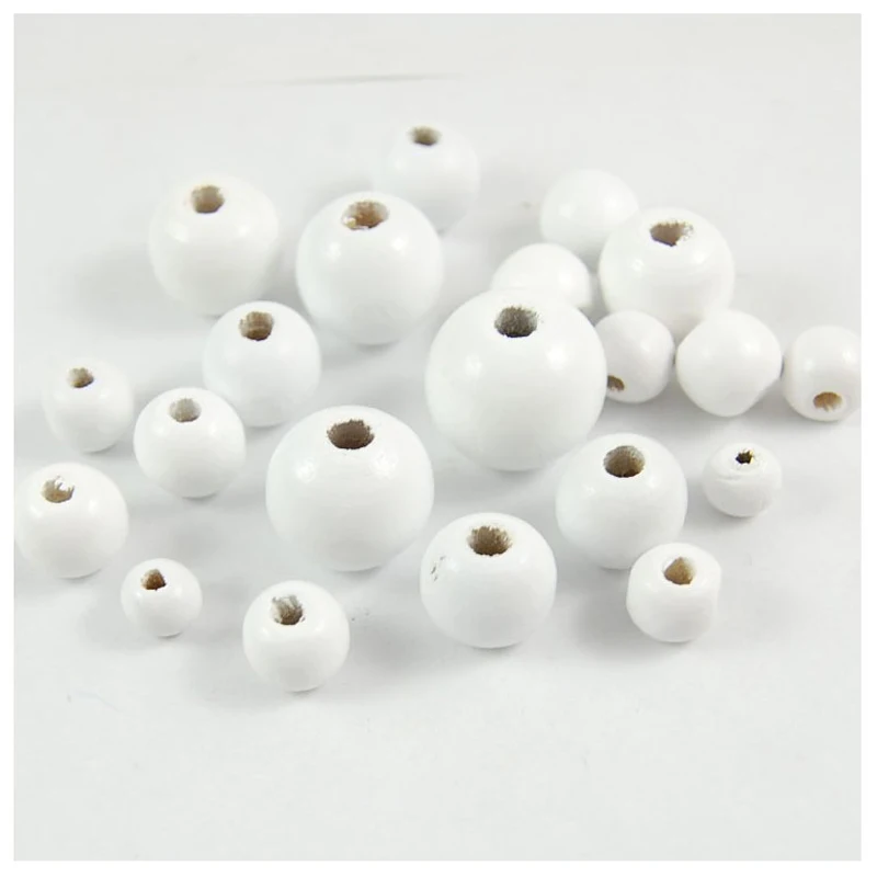 100-1000Pc Wholesale White Natural Wood Ball Bead 6 8 10 12 14 16 18 20 ...
